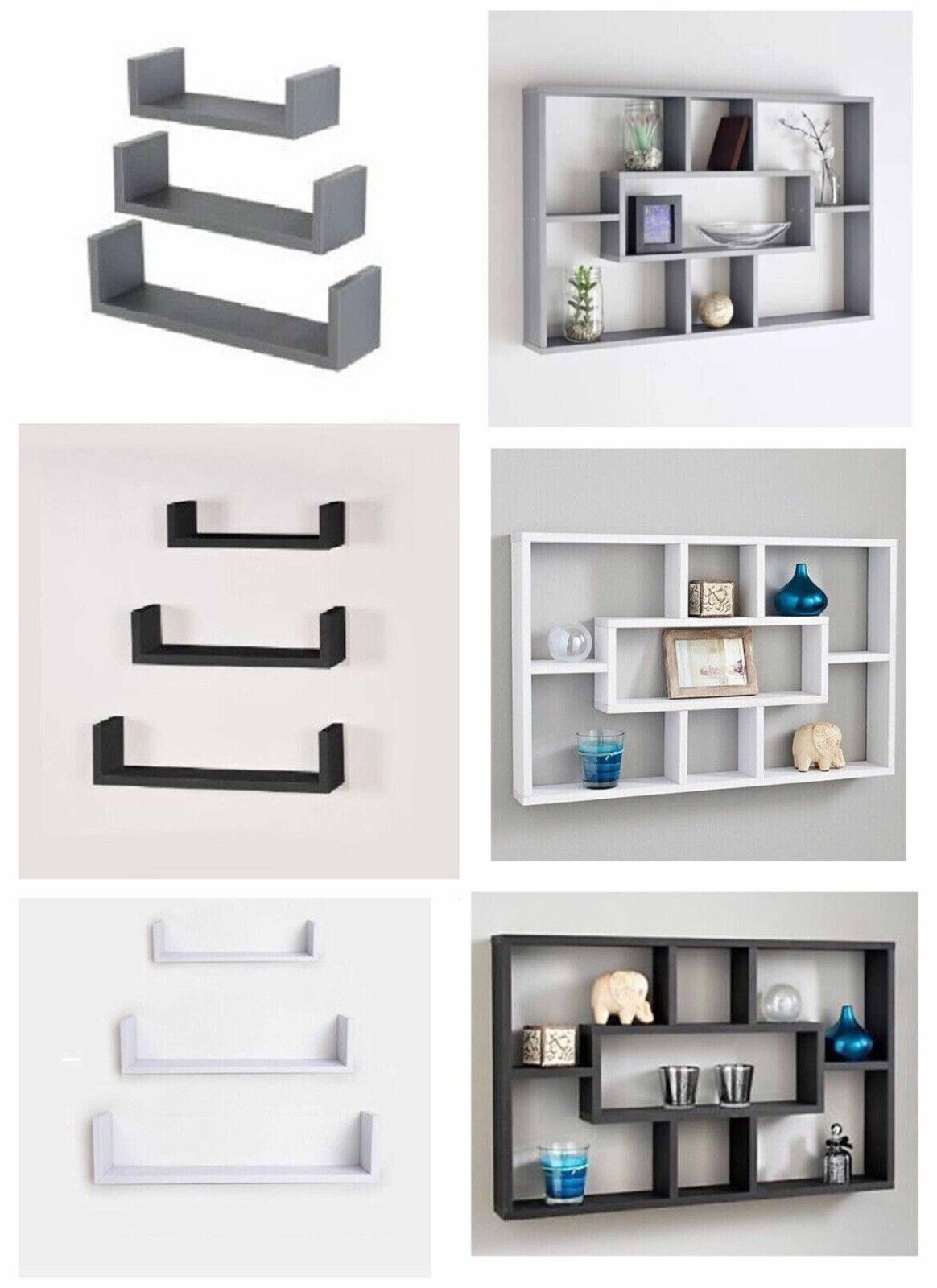 Floating Shelves U Shaped Wall Mounted Space Saving 7 Compartment ...