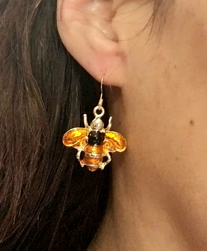 14k Gold Bee Earrings Dangle Bumblebee Earrings Bee Jewelry Bees | eBay