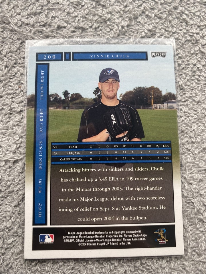 Vinnie Chulk autographed Baseball Card 2004 Donruss Playoff Honors #200 ...