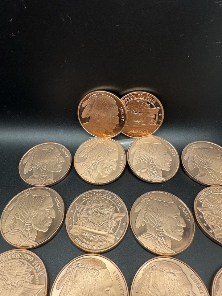 Lot of 20 • 1 oz .999 Fine Copper Rounds • Indian Head / Eagle Design ...