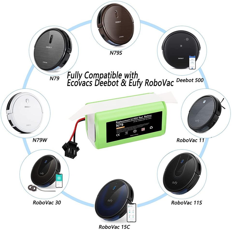 2X 14.4V 3000mAh Battery for Eufy RoboVac 11S MAX Ecovacs Deebot N79S ...