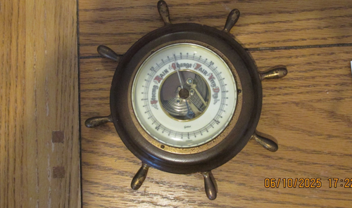 Nautical Ship Wheel Barometer - Vintage Maritime Weather Instrument ...