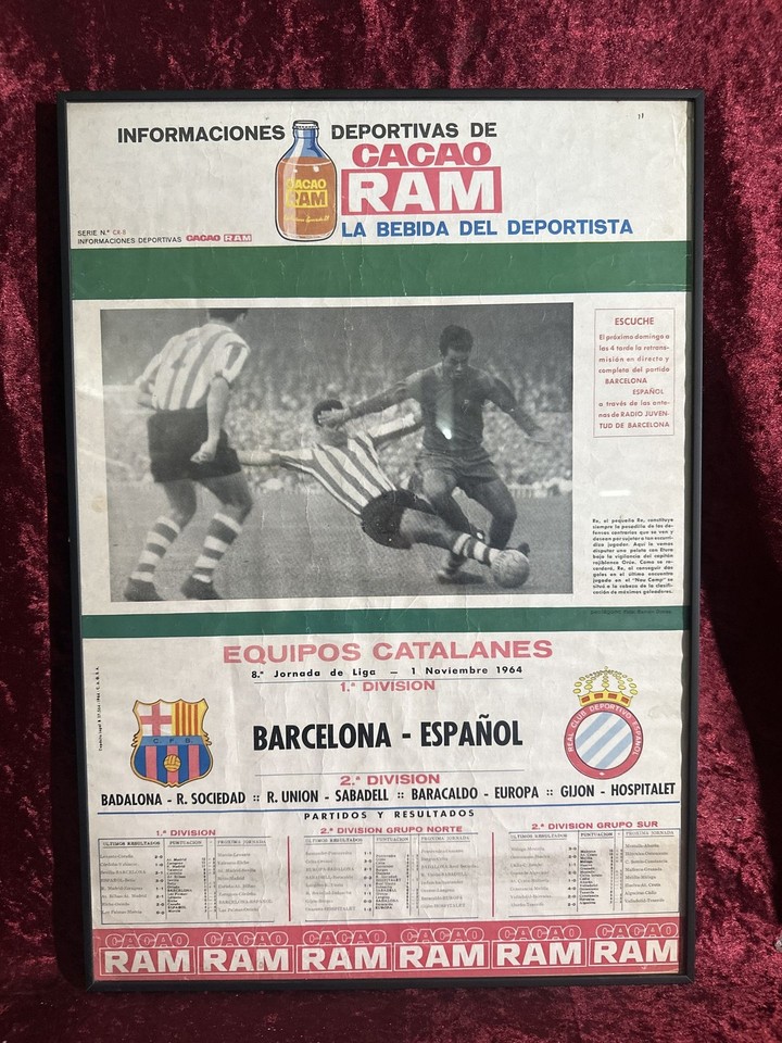 C-18. Advertising Poster For Soccer. FC. BARCELONA-ESPANYOL. Year 1964 ...