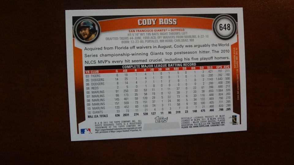 2011 TOPPS # 648 CODY ROSS BASEBALL CARD | eBay