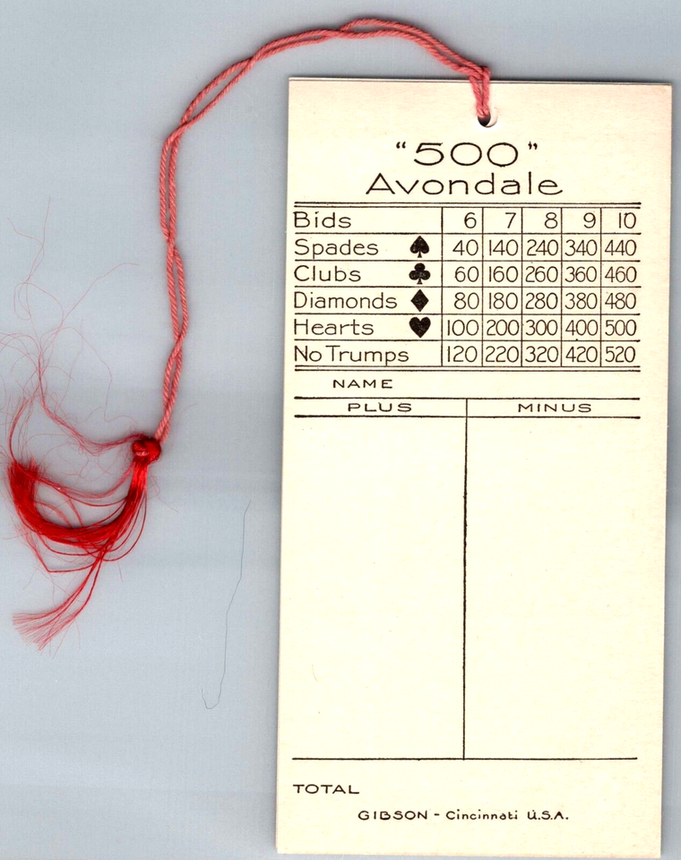 Gibson Bridge Tally Card 1930s Sharp Colors 4 Card Suits Flowers ...