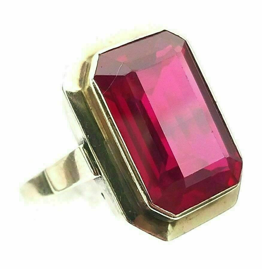 4Ct Emerald Cut Red Ruby Solitaire Men's Lab-created Ring 14K Yellow ...