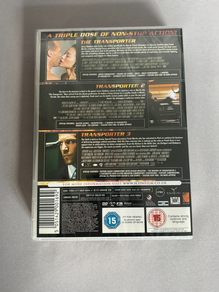The Transporter Trilogy 3-Disc DVD Jason Statham New Factory Sealed UK ...