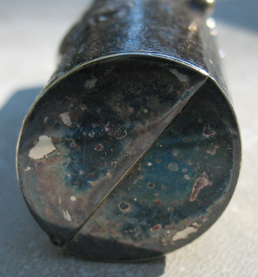 Antique Long Repousse Cylindrical Coin Box Case Marked Hans Jenson ...