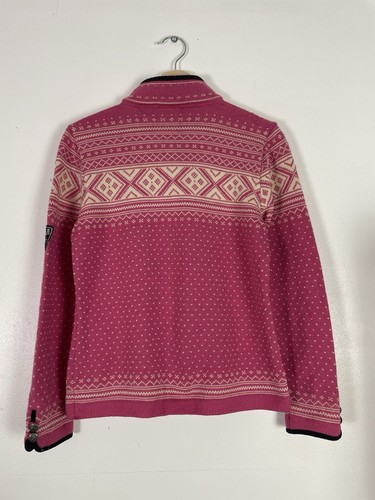 Dale Of Norway Pink 100% Wool Knit Zip Up Snowflake Jumper - Sz Medium ...
