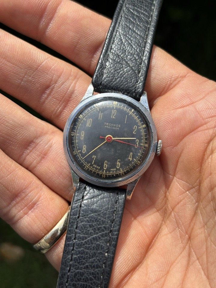 Vintage 1940s Technos Precision Military Style Watch Tropical Dial ...