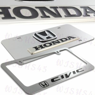 2pcs HONDA CIVIC Black Stainless Steel License Plate Frame w/ Cap ...