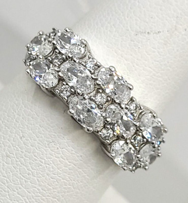 Designer NVC 3-Row CZ Cubic Zirconia Sterling Silver 925 Ring Size 8 | eBay