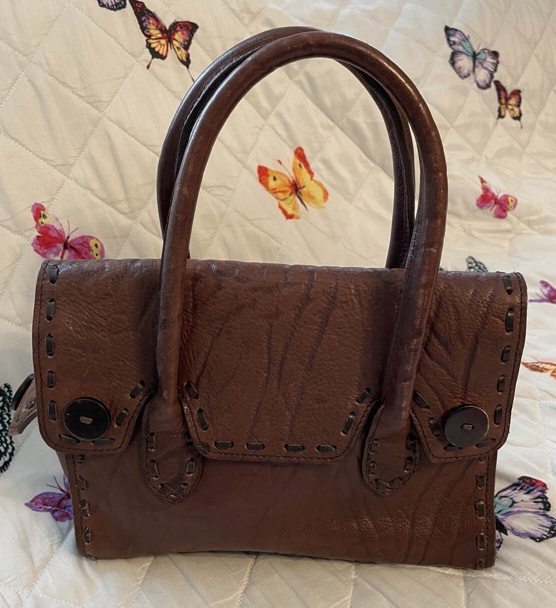 HIDESIGN Brown Leather Small Satchel Bag Purse-NEAR M… - Gem