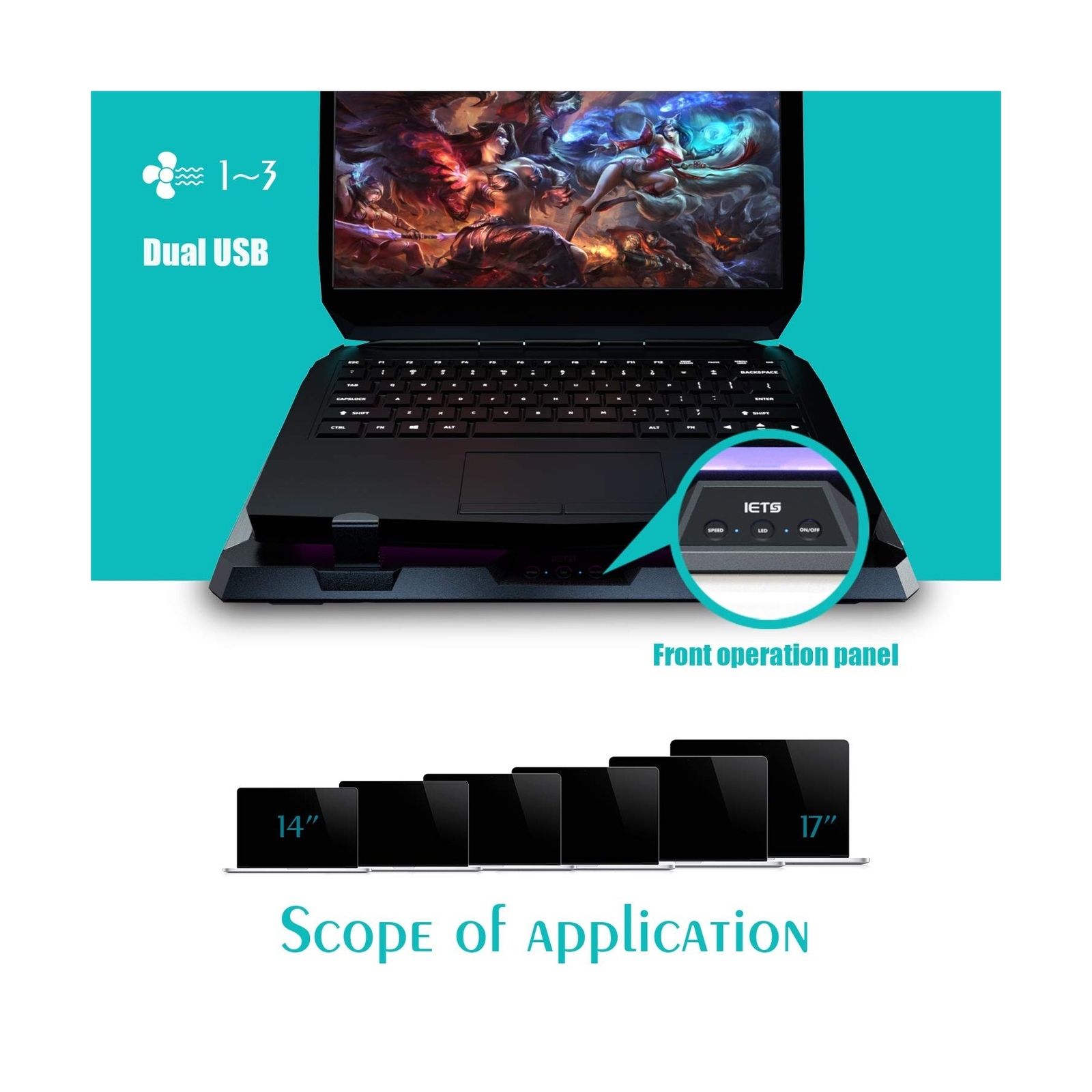 IETS GT300 Double Blower Laptop Cooling Pad for 14-17 Inch Gami... for ...