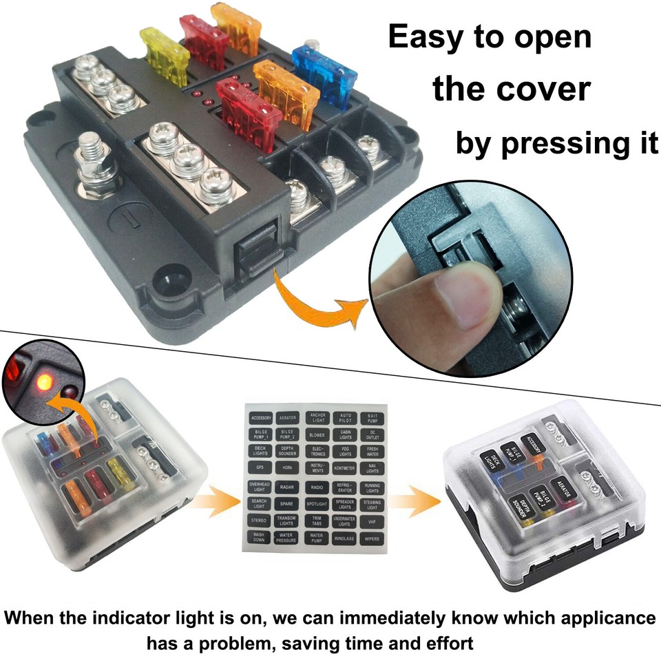 6 Way Blade Fuse Box Block FuseBox Holder Auto Marine Bus Bar Car Kit ...