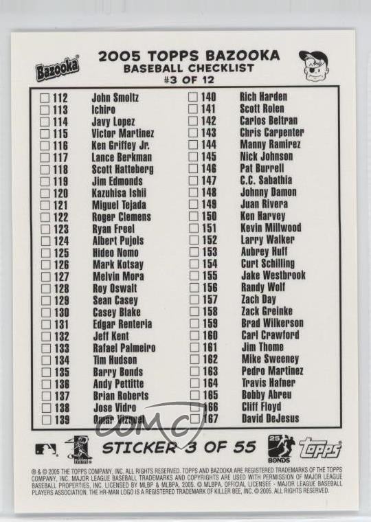 2005 Bazooka 4 on 1 Stickers Ichiro Suzuki Carlos Beltran Jim Edmonds ...