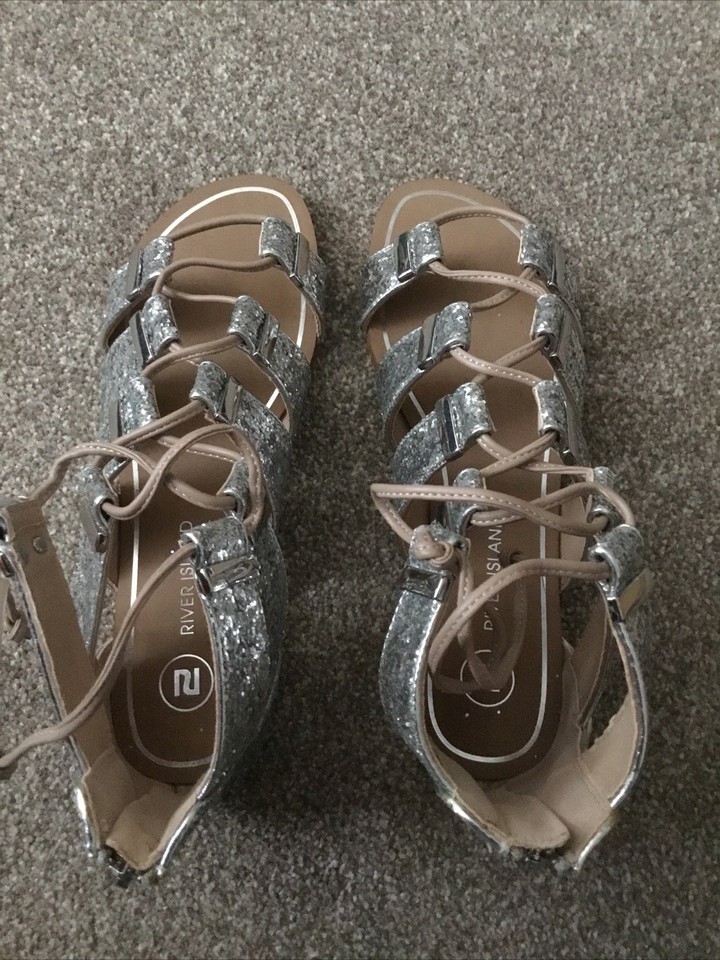 River Island Silver Glitter Gladiator Sandals Size UK 5 Brand New | eBay UK