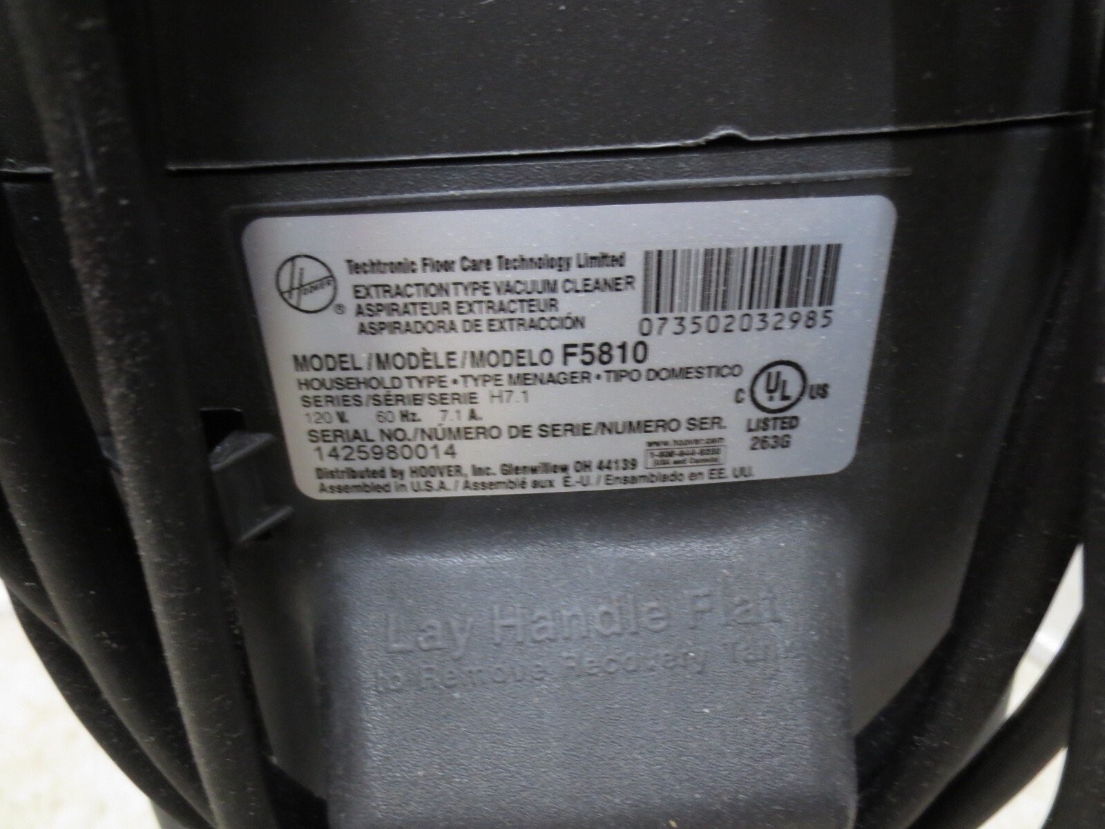 HOOVER F5810 SteamVac CARPET CLEANER (122580-2 AO , LOC. Y-2) | eBay