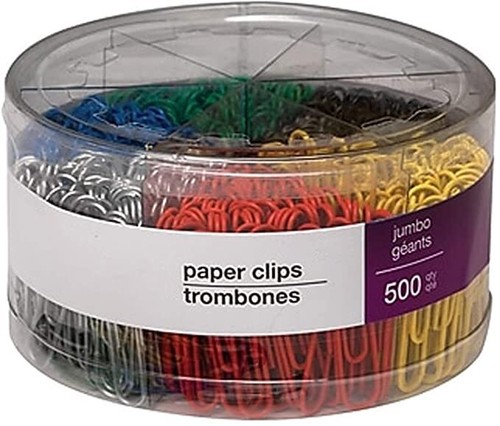 MyOfficeInnovations Jumbo Vinyl Coated Paper Clips Smooth 500/Tub ...