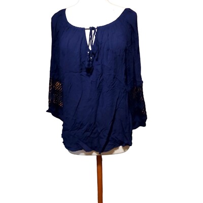 Cato 2xl Top Blouse Tassle Short Sleeve Blue Fringe Short Sleeve | eBay