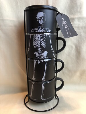Prima Design Skeleton Halloween Set of Four Stacking Coffee Mugs Spooky ...