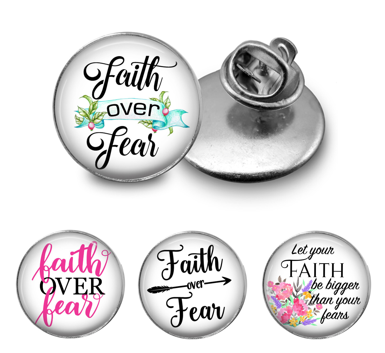 Faith Over Fear Glass Top Pin Brooch Tie Tack Sweater Brooch Purse Pin ...