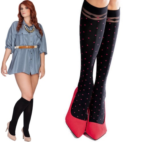 20 40 60 DEN opaque Knee Socks comfortable plus size wide calf XL Knee ...