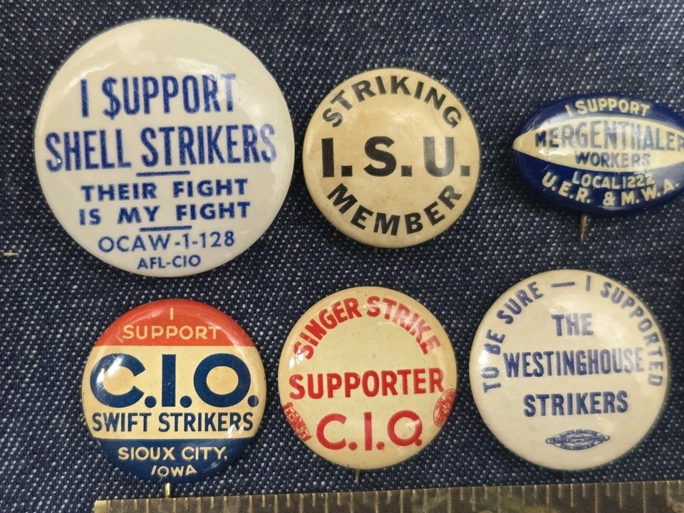 Vintage Pinback Button Pin Lot Strike Pins 1940s 50s Singer Mix Labor ...