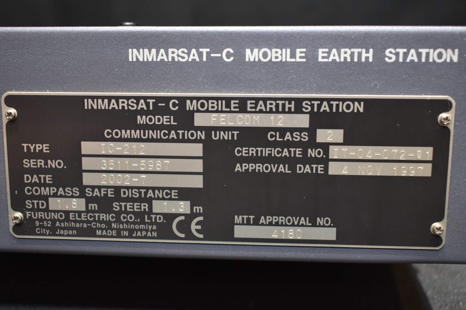FURUNO FELCOM 12 TYPE IC-212 INMARSAT-C MOBILE EARTH STATION | eBay