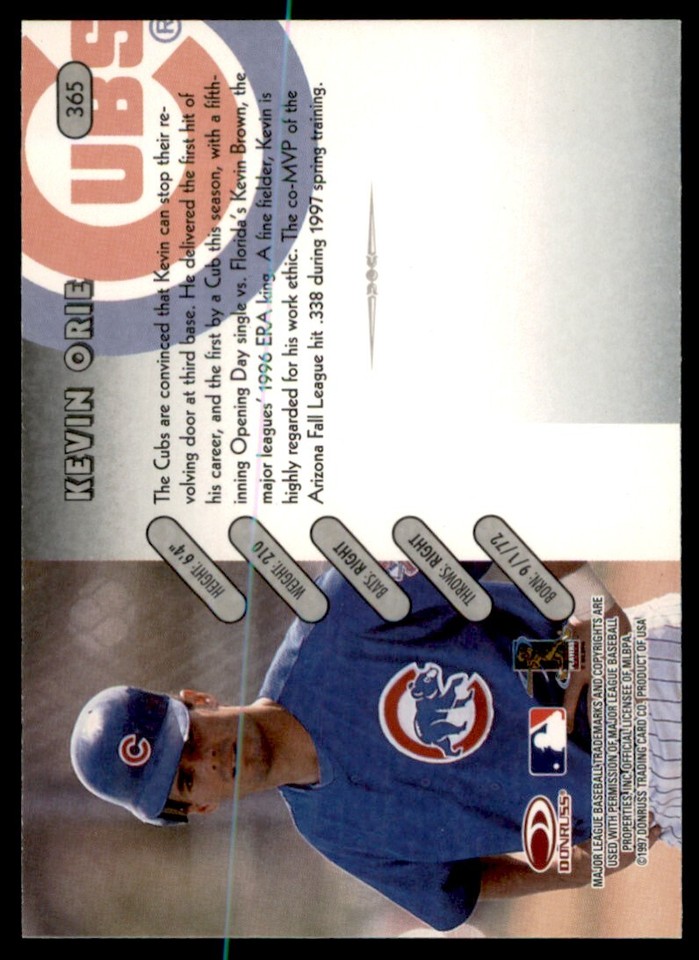 1997 DONRUSS KEVIN ORIE CHICAGO CUBS #365 | eBay