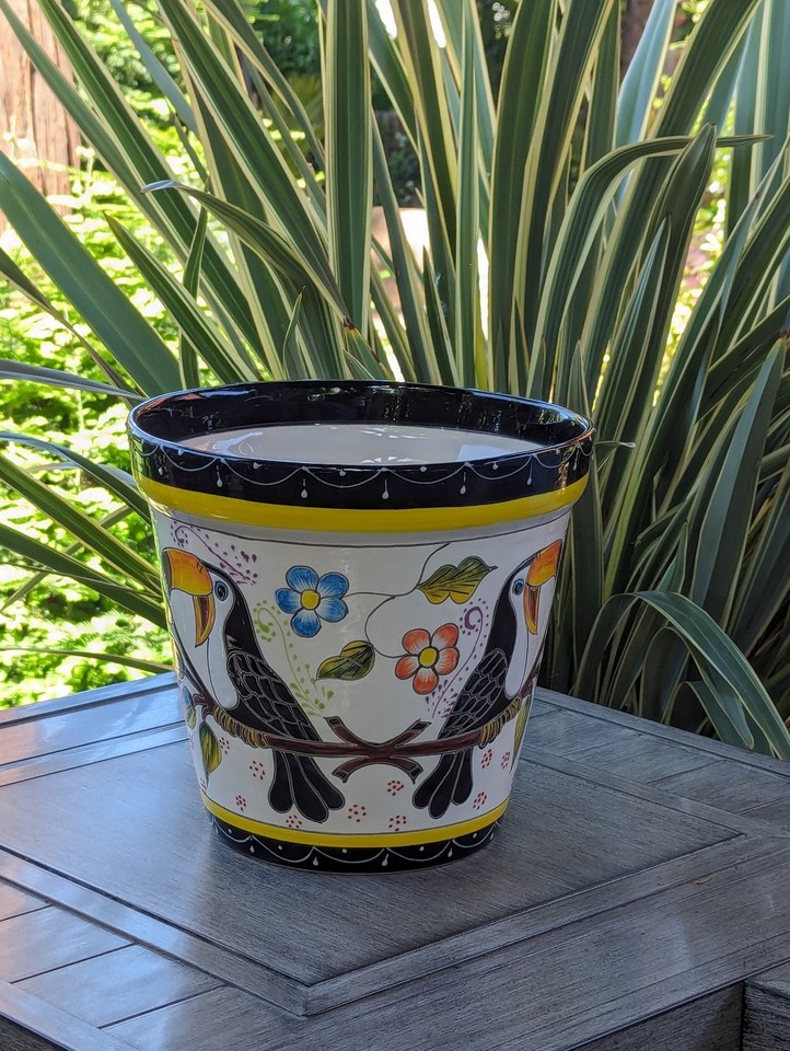 Toucan Flower Pot is Round Ceramic Planter Handmade in Mexico for ...