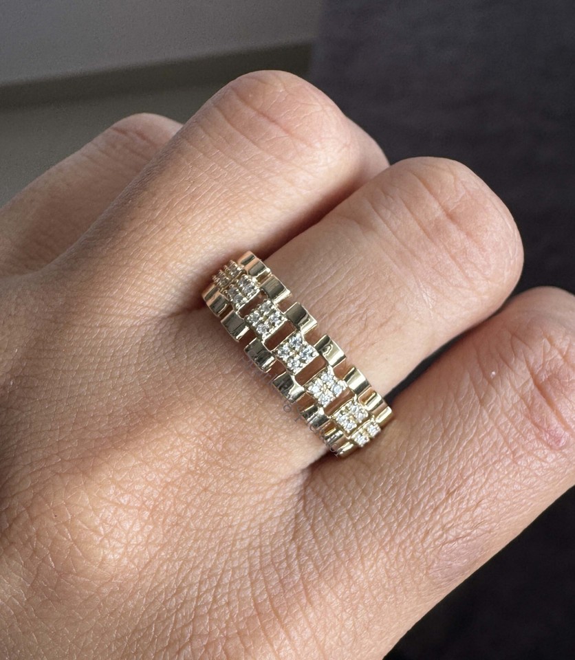 Rolex Style Chain Shape Ring Men's Moissanite Wedding Band Unique ...