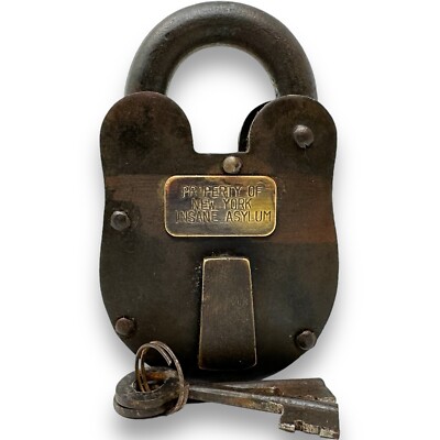 New York Insane Asylum Working Huge XL 3" x 5" Iron Lock & Keys ...