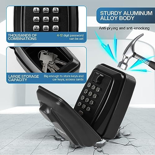 Portable Combination Lock keybox 9-Digit KeyboardFor House Keys Key ...
