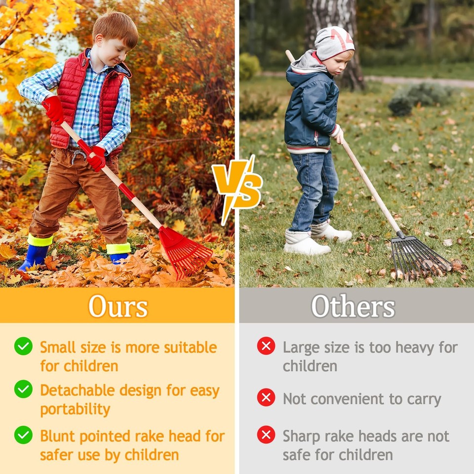 2 Pcs 35'' Kids Rakes for Leaves - Plastic Rake Head with 2 Pairs Kids ...