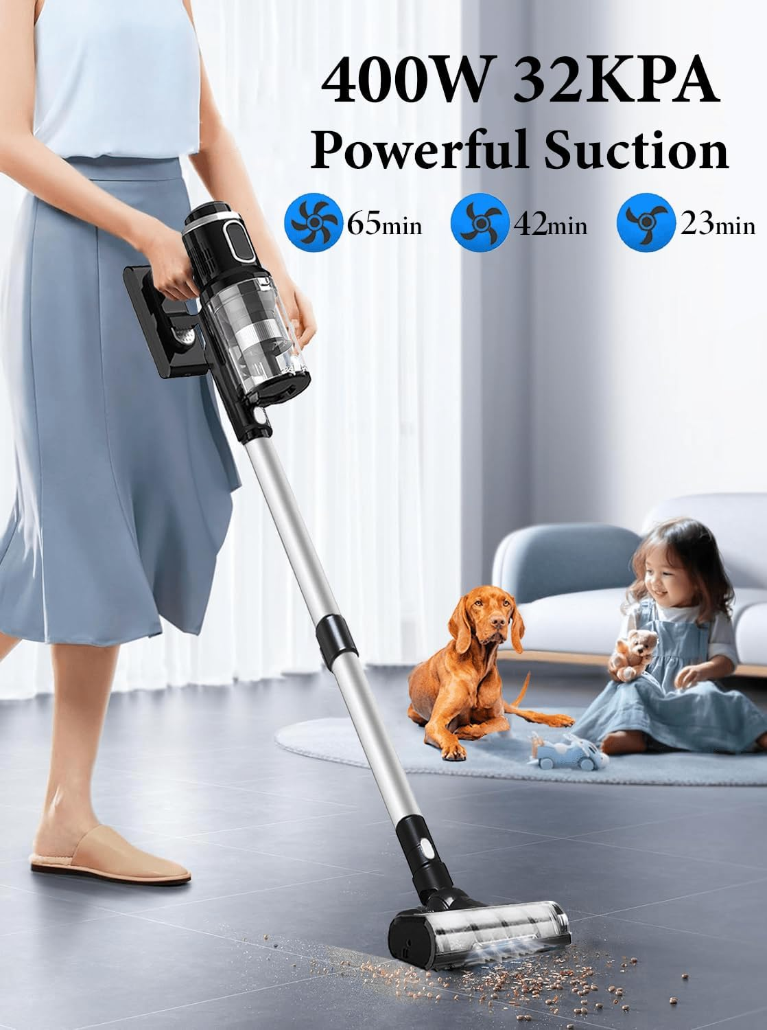 V12 Cordless Vacuum Cleaner, 400W/32KPA Cordless Stick Vacuum with ...
