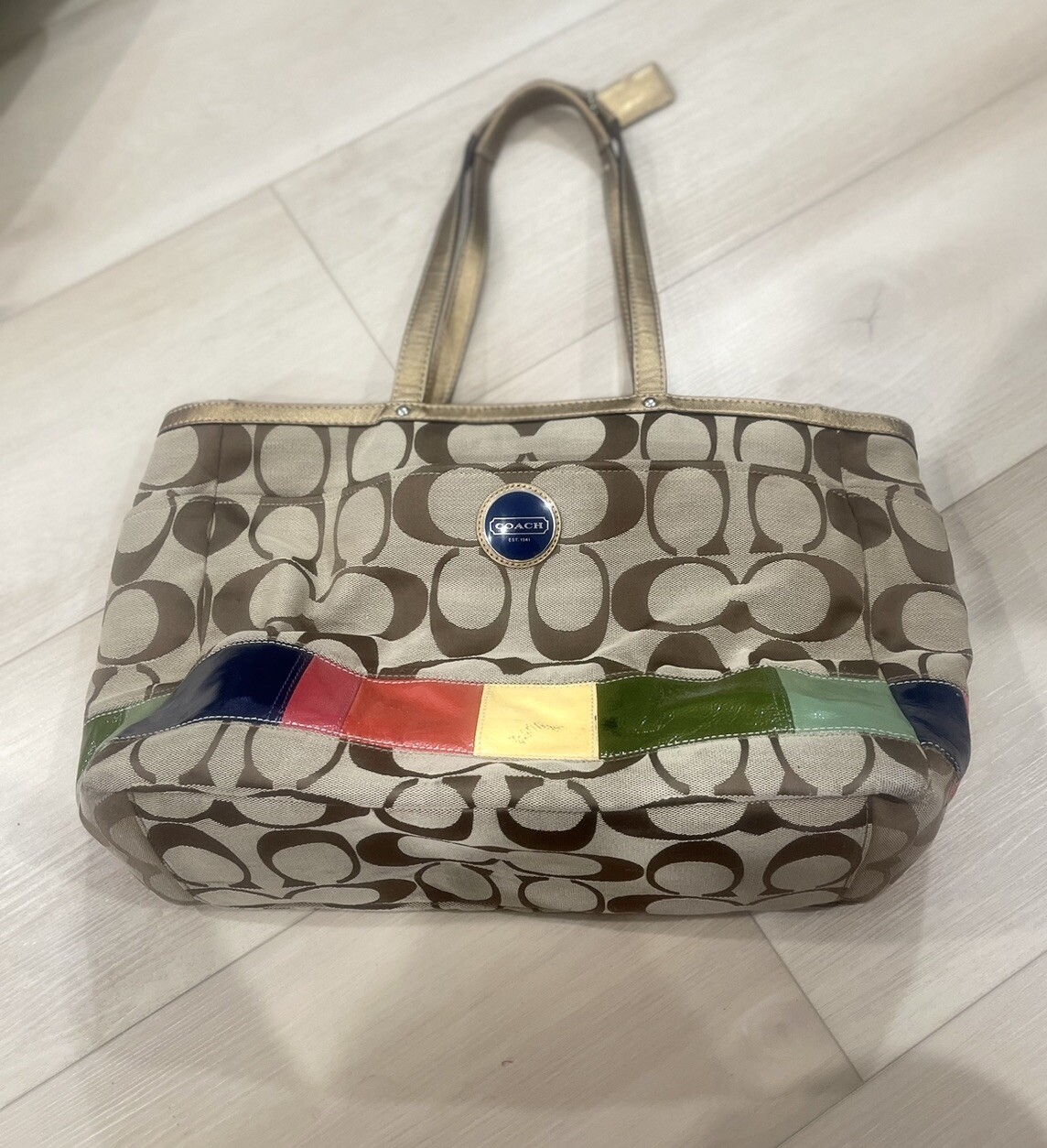 Vintage Coach Colorblock Signature Canvas Tote - Gem