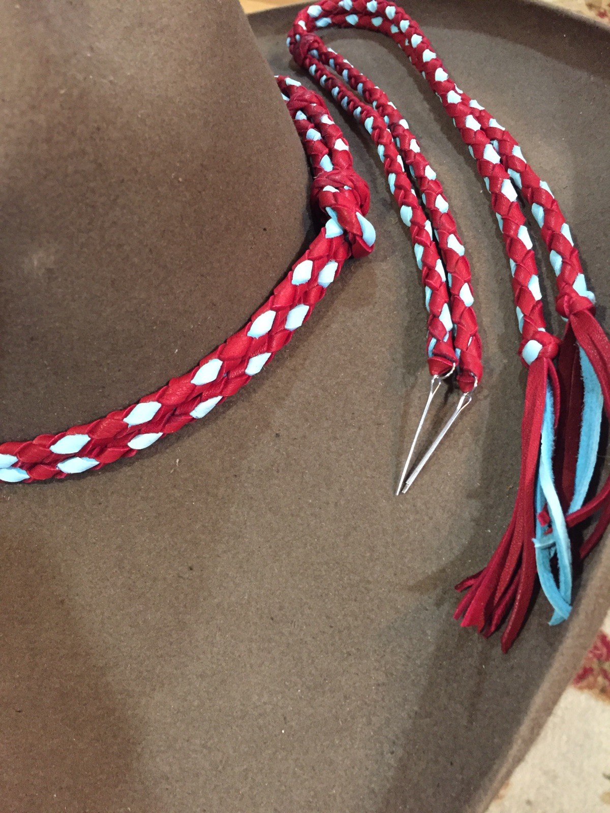 HANDMADE HAT BAND BRAIDED LEATHER WESTERN HATBAND STAMPEDE SET CORAL ...