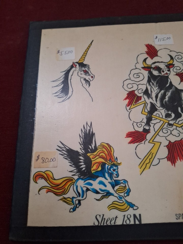 Vintage 1976 Spaulding & Rogers tattoo flash sheet with original ...