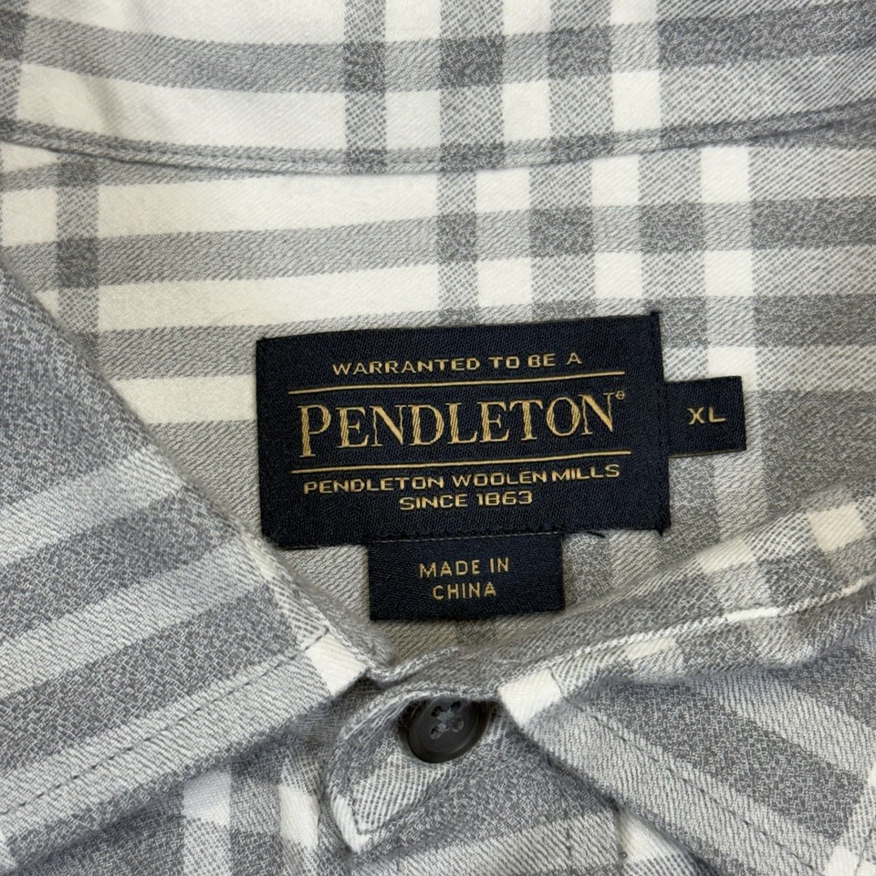 Pendleton Shirt Men XL Gray White Plaid Cotton Long Sleeve Classic ...