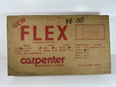 New In Box Carpenter Flex-C Metal Exit Light 120VAC Single Sided ...