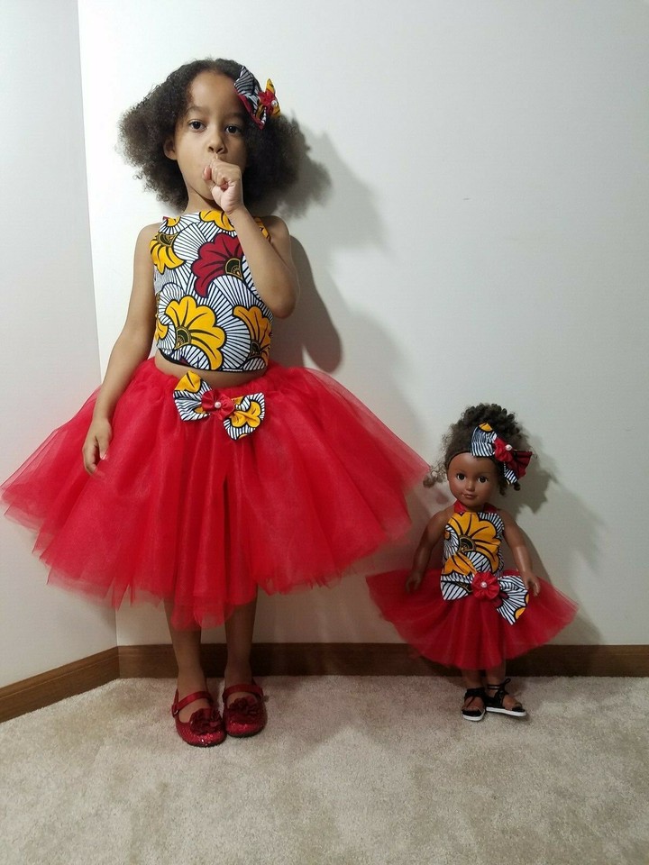 18" Doll Tutu And Girl Ribbon African Ankara Top Tutu Skirt Wit Matchin ...