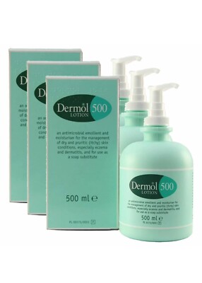Dermol Lotion 500ml x 3 - Treats/Prevents Dry & Itchy Skin, In Eczema ...