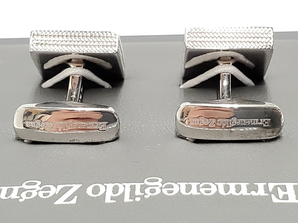 Ermenegildo Zegna Square Cuff Links Carved Black Silver Engraved Trim ...