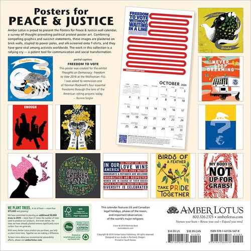 2020 Posters for Peace and Justice, 12" x 12", Wall Calendar | eBay