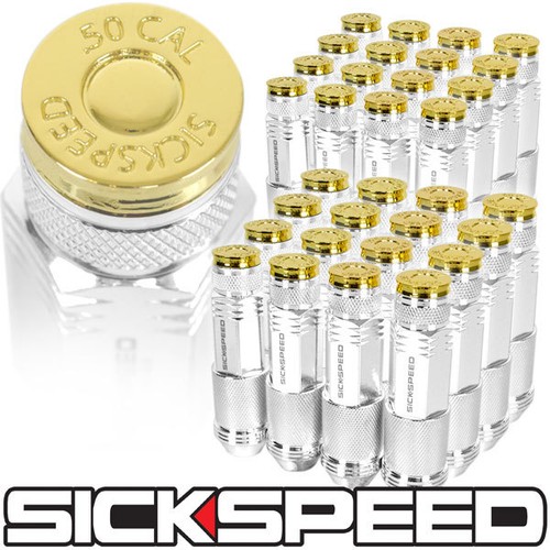 SICKSPEED 32 CHROME STEEL OFF ROAD 80MM LUG NUTS 24K GOLD .50 CAL ...