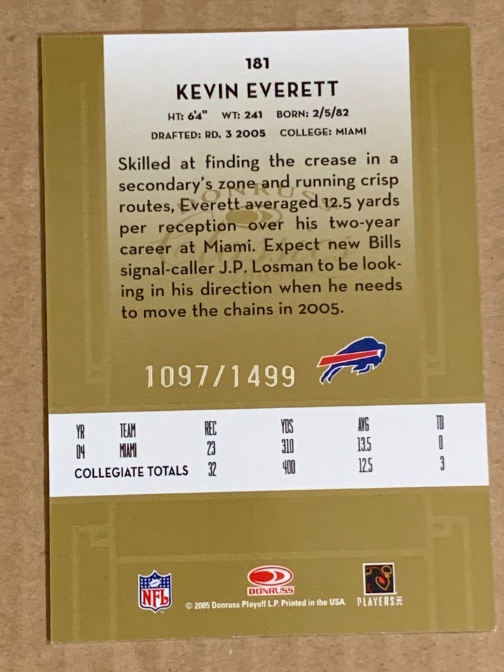 2005 Donruss Classics Rookie Kevin Everett 181. SP #d/1499. Bills | eBay