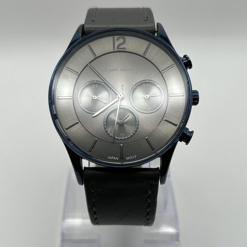 English Laundry Watch Men Grey Dial Grey Leather Band Day/Date/Hour NEW ...