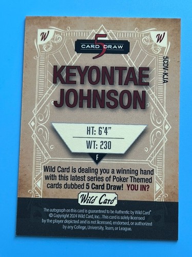 2024 Wild Card 5 Card Draw KEYONTAE JOHNSON RC /2 Auto Autograph #5CDV ...