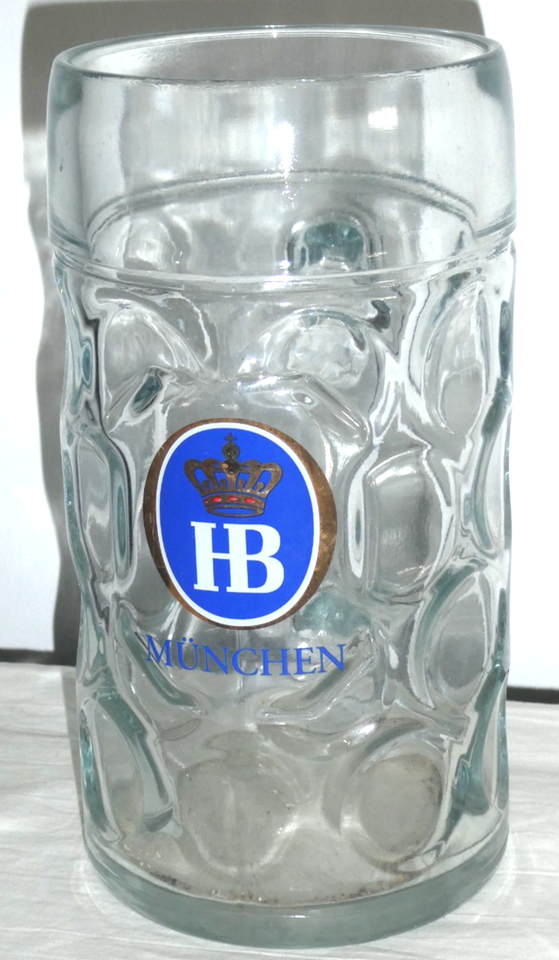 1 HB Hofbrau Munchen Sturdy Glass Beer Mug 1Ltr or 2 Pints 20.25cm High ...